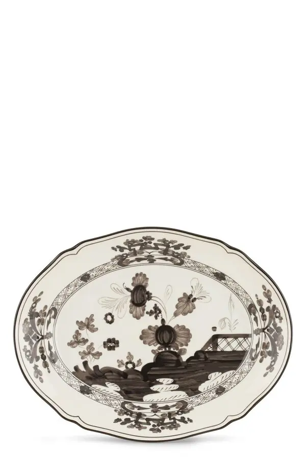 GINORI 1735 Oval Platter With Scalloped Edge - White/black
