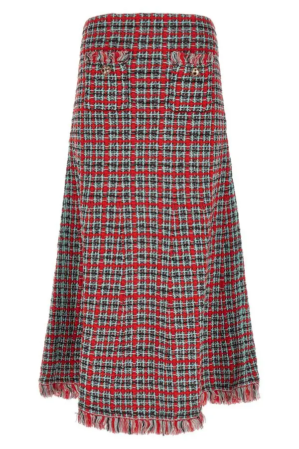 SELF-PORTRAIT Checked Knit Skirt