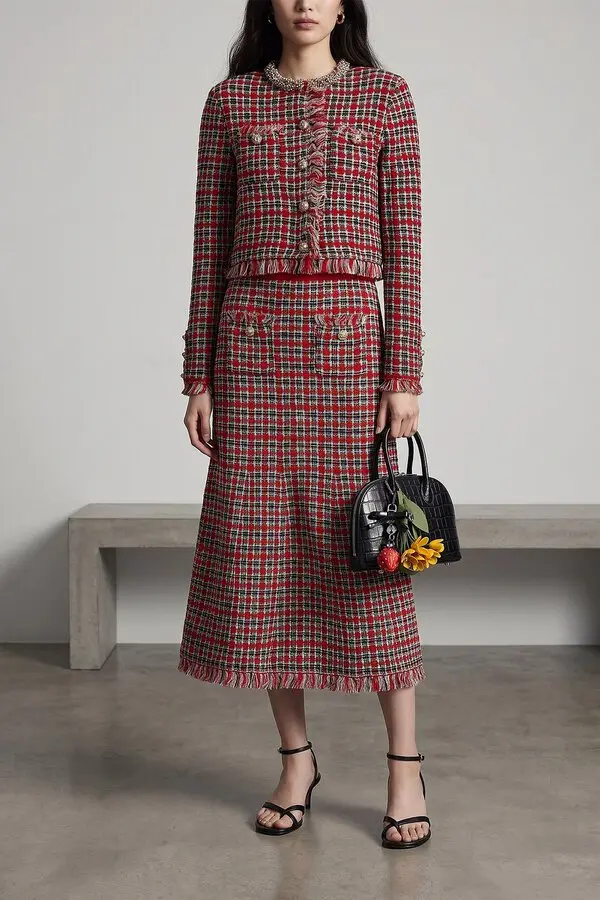 SELF-PORTRAIT Checked Knit Skirt