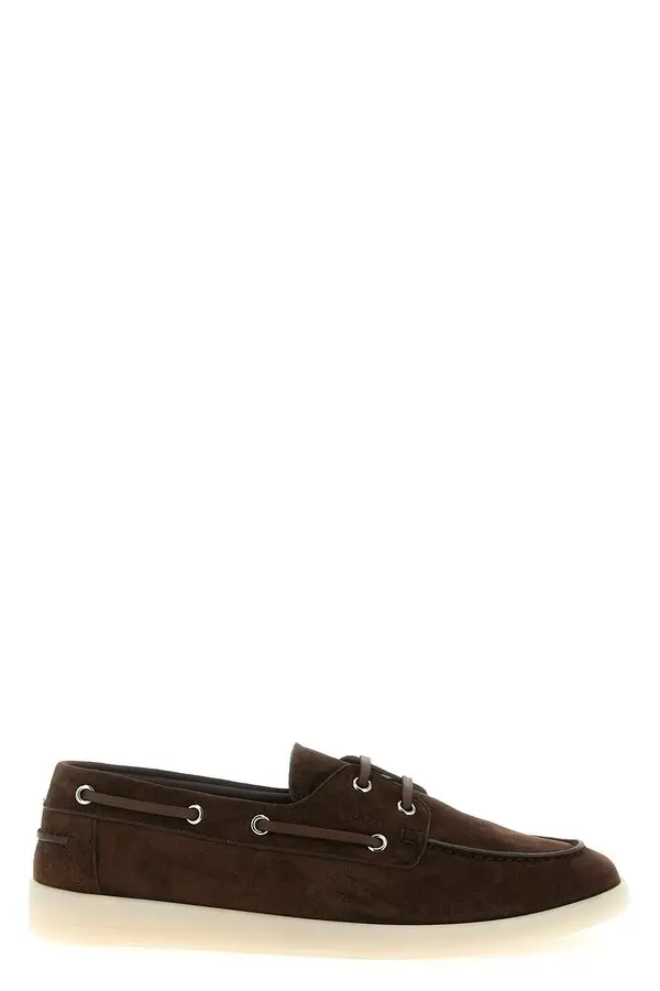 Prada Suede Boat Shoes With Contrasting Sole - Brown