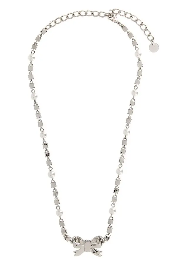 SELF-PORTRAIT Crystal Pearl Bow Necklace