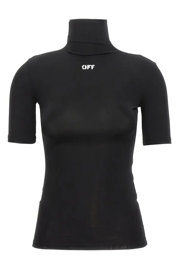 Off-White Turtleneck Top With Stencil Logo - Black