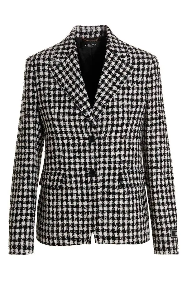Versace Single-breasted Blazer With Logo Patch - White/black