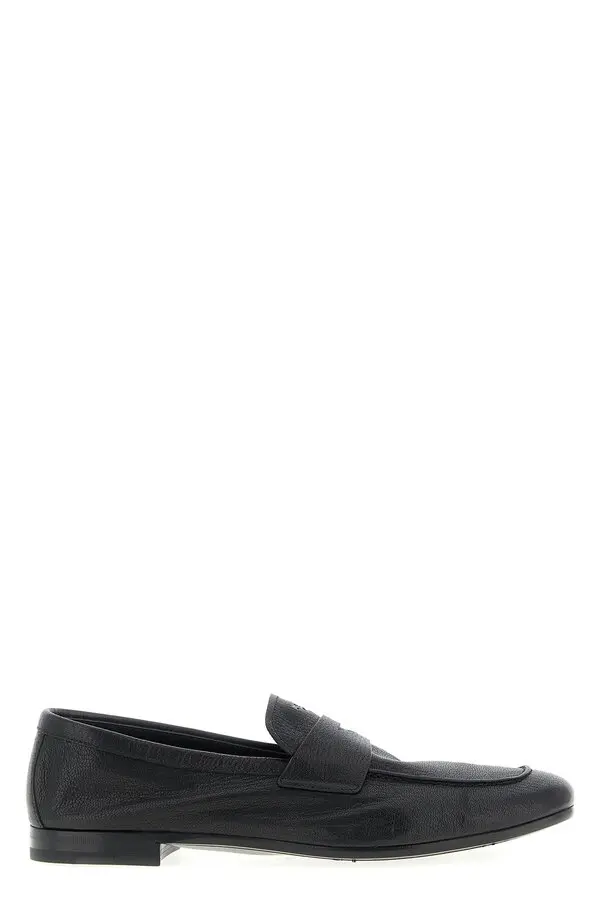 Prada Leather Loafer With Gold-tone Logo - Black