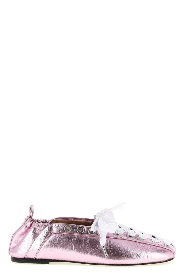 GANNI Lace-up Ballerinas With Metallic Finish