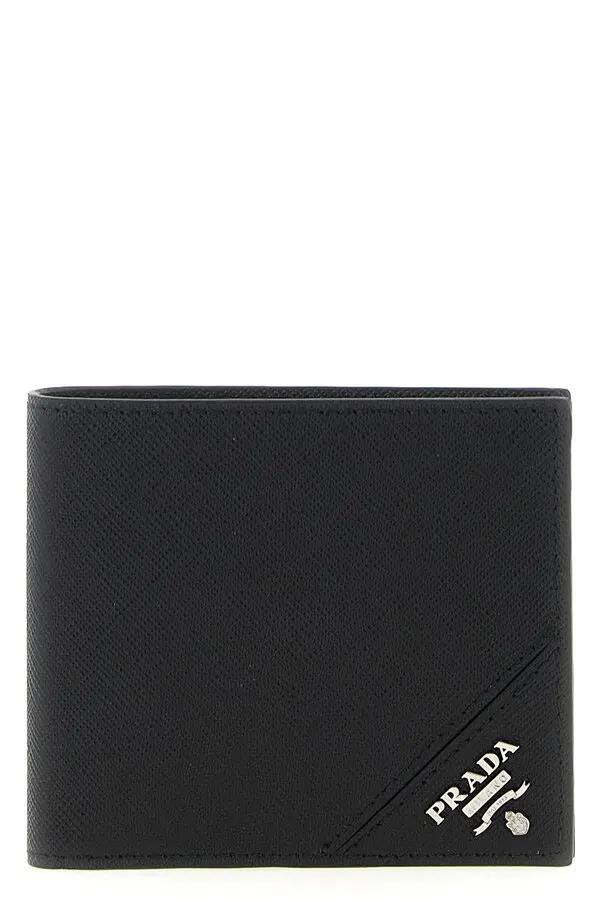 Prada Bifold Wallet With Metal Lettering Logo