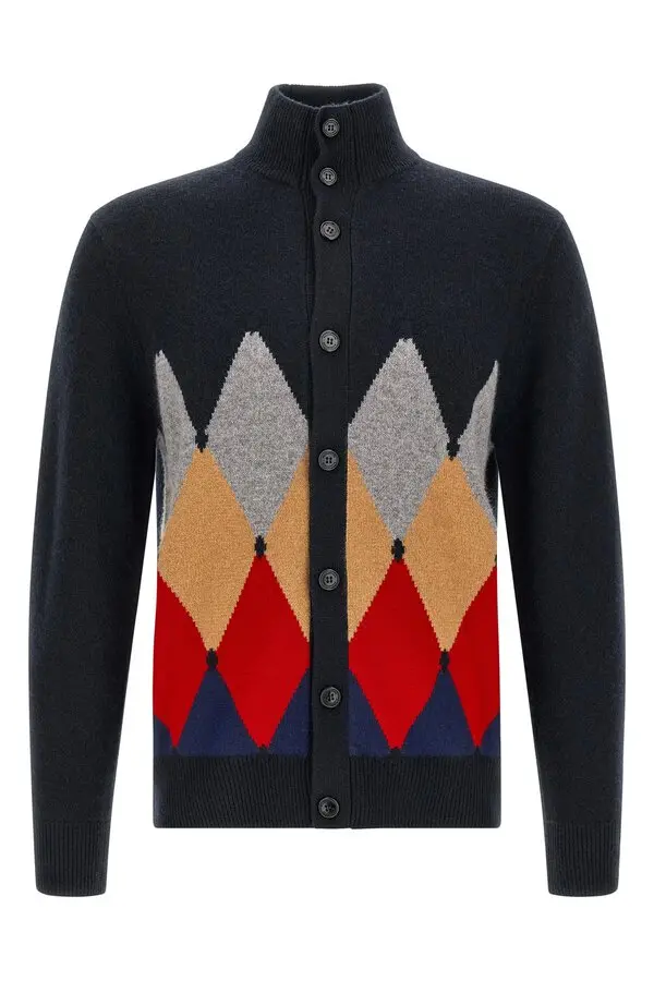 BALLANTYNE Classic Diamond Intarsia Cardigan