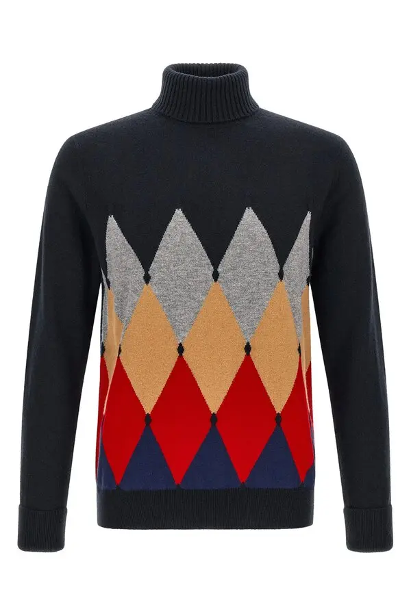 BALLANTYNE Classic Diamond Intarsia Cashmere Turtleneck Sweater