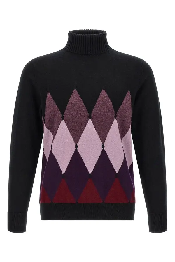 BALLANTYNE Classic Diamond Intarsia Turtleneck Sweater
