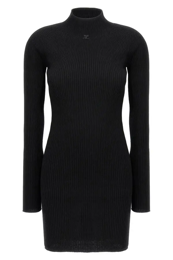 COURREGES Solar Light Rib Mockneck' Dress - Black