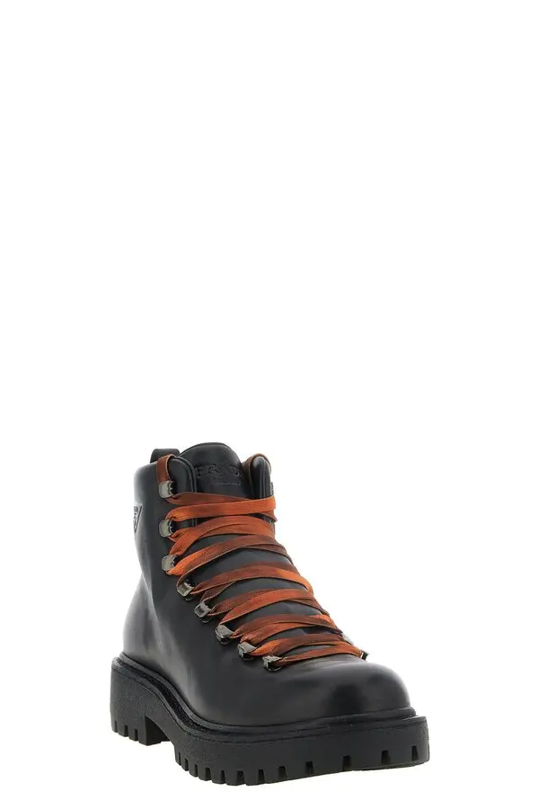 Prada Lace-up Ankle Boots With Metal Hardware