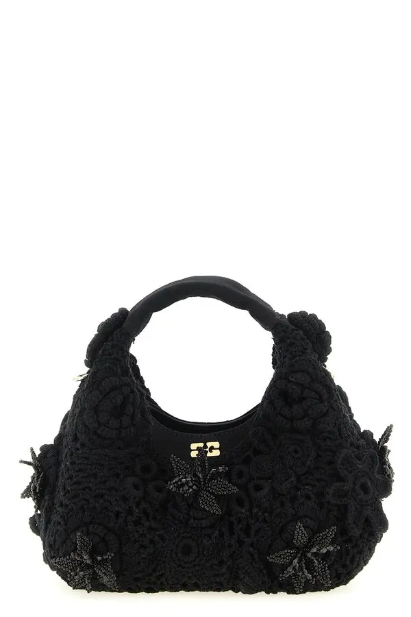 GANNI Handbag With Crochet Construction - Black