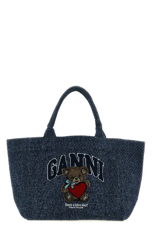 GANNI Shopping Bag Embroidered Bear Detail - Blue