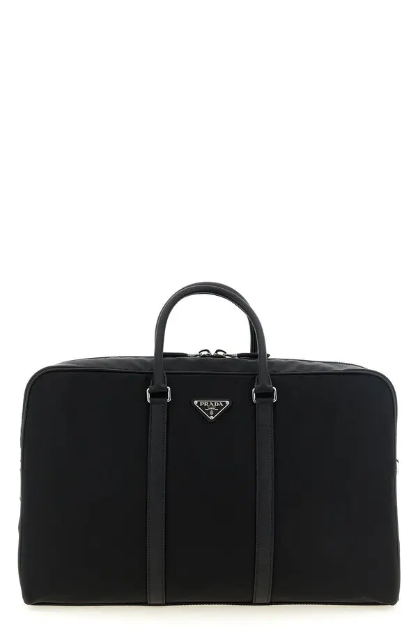 Prada Travel Bag With Enameled Triangle Logo - Black
