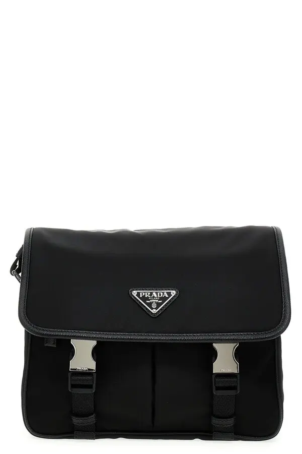 Prada Shoulder Bag With Metal Buckles - Black