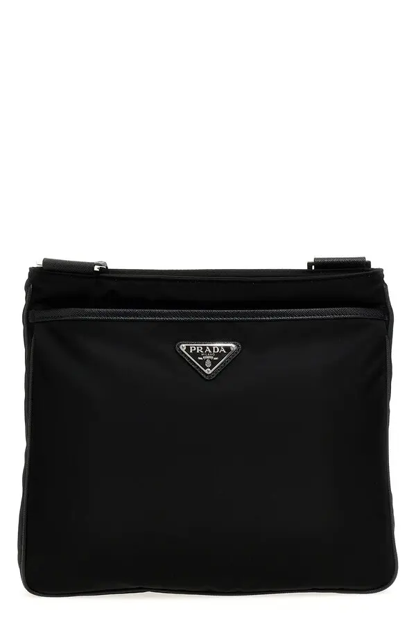 Prada Crossbody Bag With Enameled Triangle Logo - Black