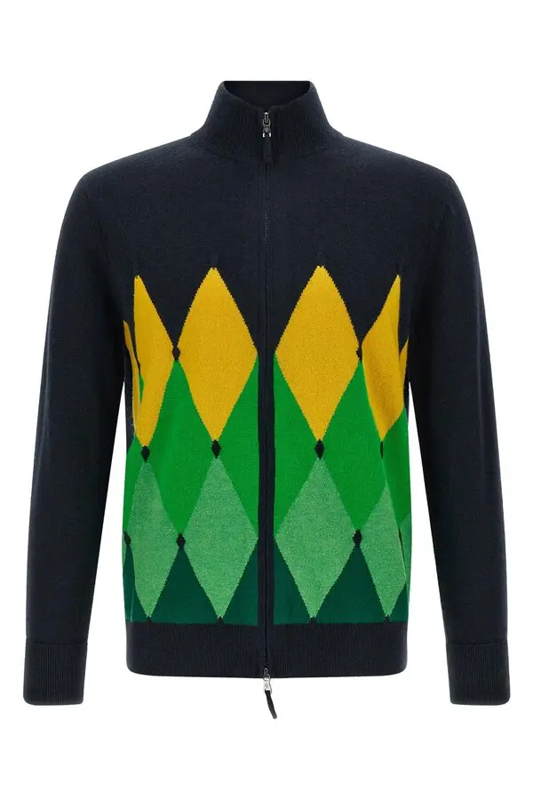 BALLANTYNE Intarsia Zip Cardigan 'classic Diamond