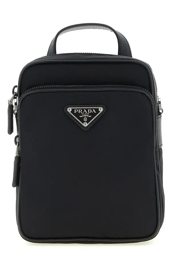 Prada Crossbody Bag With Triangle Logo Detail - Black