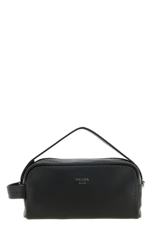 Prada Bandoliera' Leather Crossbody Bag - Black