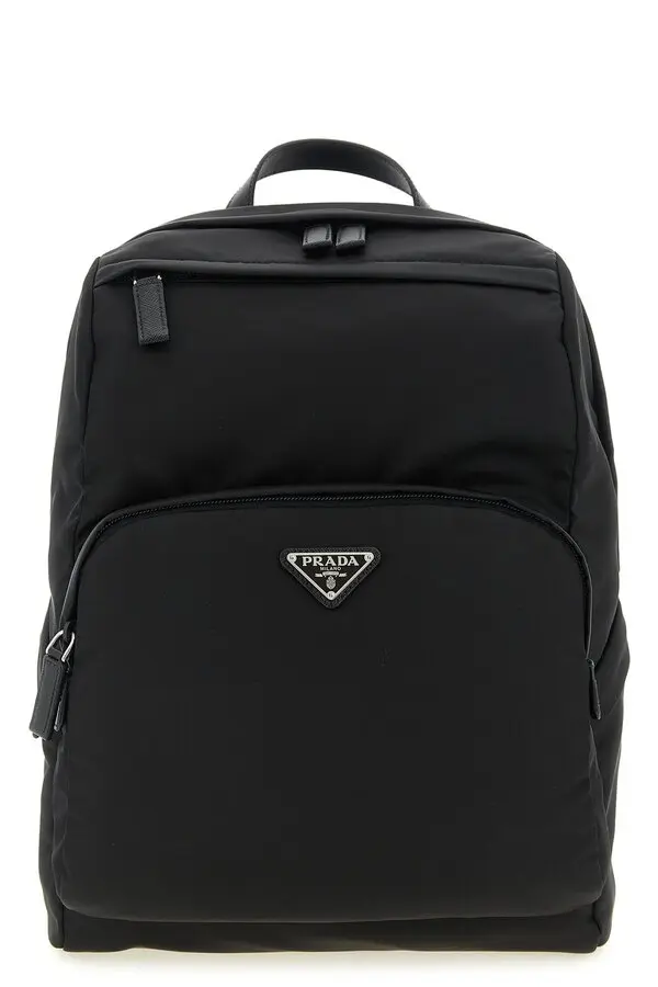 Prada Re-nylon Backpack With Saffiano Leather Details - Black