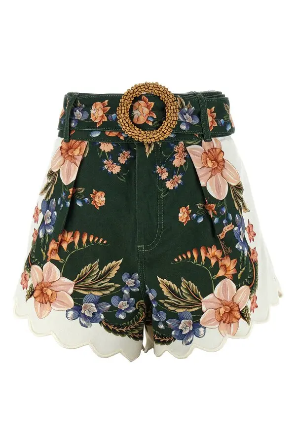 Farm Rio Shorts With Scalloped Hem - Green