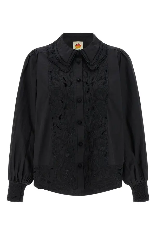 Farm Rio Blouse With Tonal Embroidery - Black