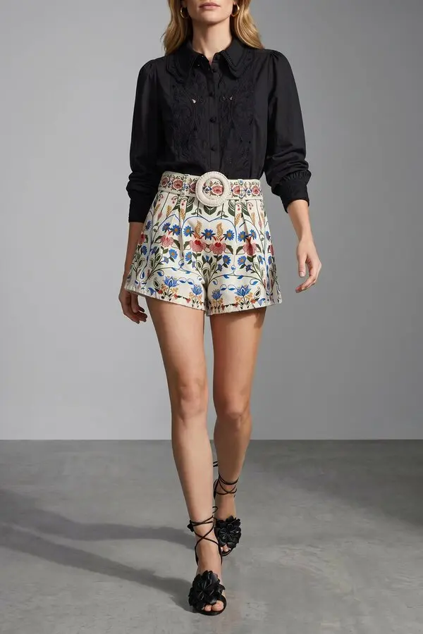 Farm Rio Blouse With Tonal Embroidery