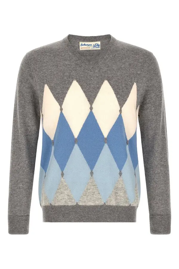 BALLANTYNE Classic Diamond Intarsia Knit Sweater