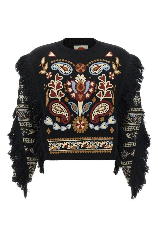 Farm Rio Cornely Embroidered Sweater - Black