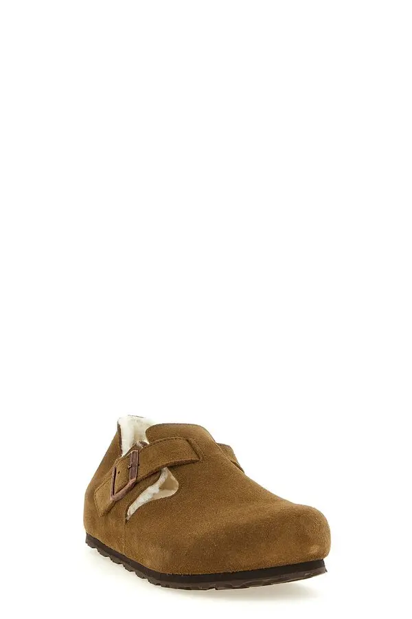 BIRKENSTOCK London Shearling Mules With Buckle - Brown