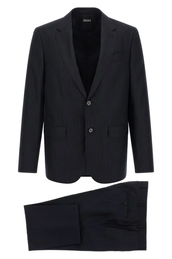 Zegna Pinstripe Flannel Suit - Blue