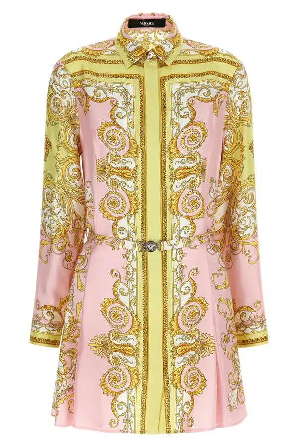 Versace Silk Shirt Dress With Medusa Hardware - Multi