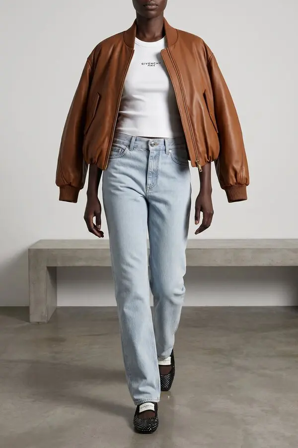 Givenchy Leather Bomber Jacket With Articulated Sleeves