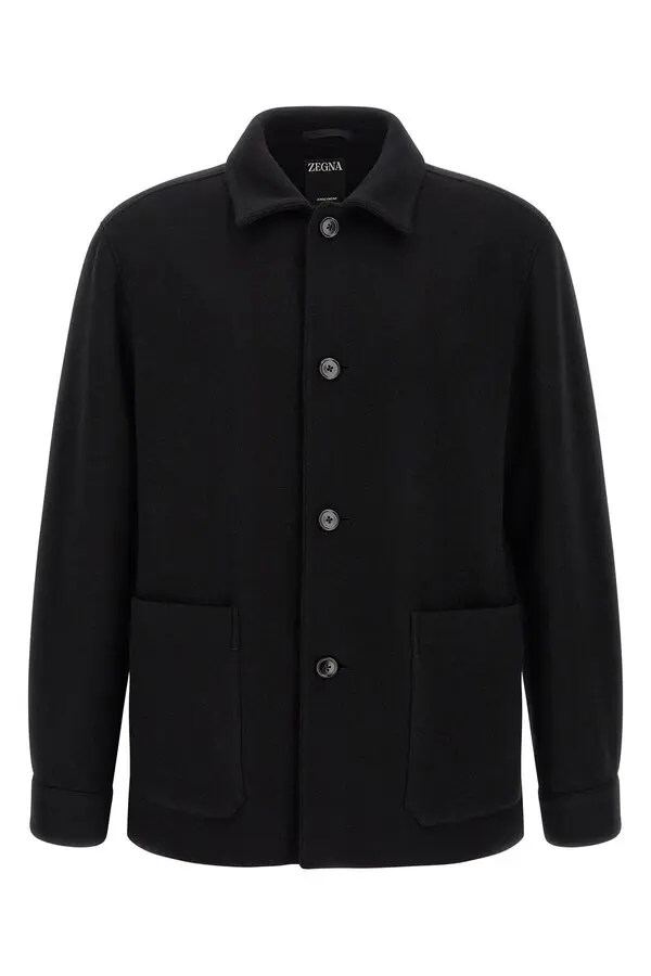 Zegna Wool And Cashmere Jersey Overshirt - Black