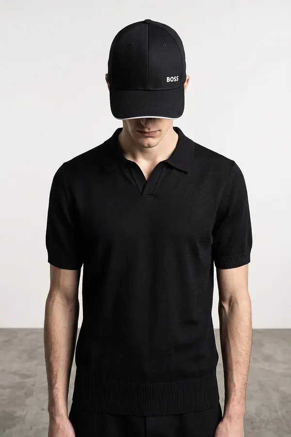 Hugo Boss Boss Knitted Polo Shirt With Johnny Collar