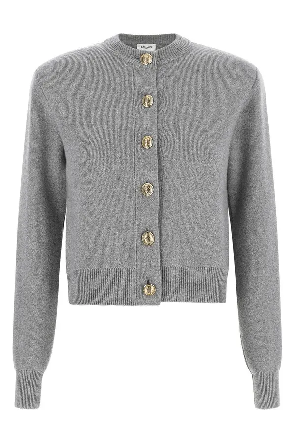 Balmain Sculptural Button Crew-neck Cardigan - Gray