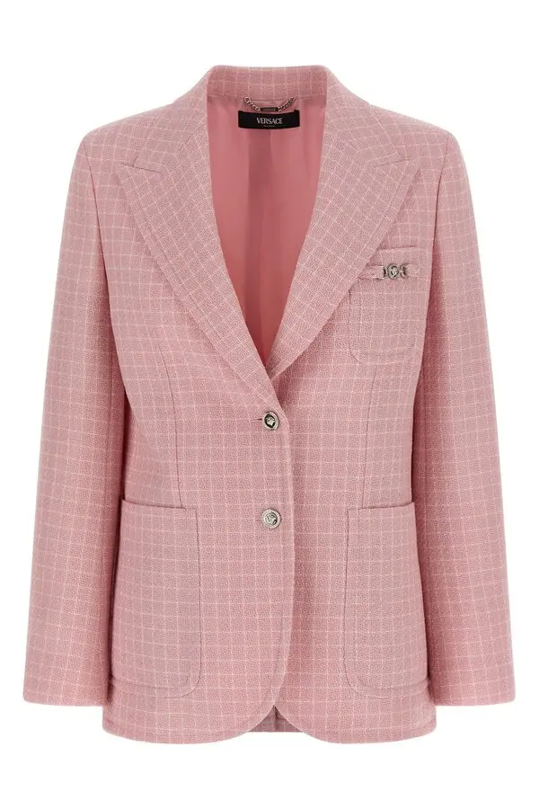 Versace Checked Blazer With Medusa Hardware - Pink