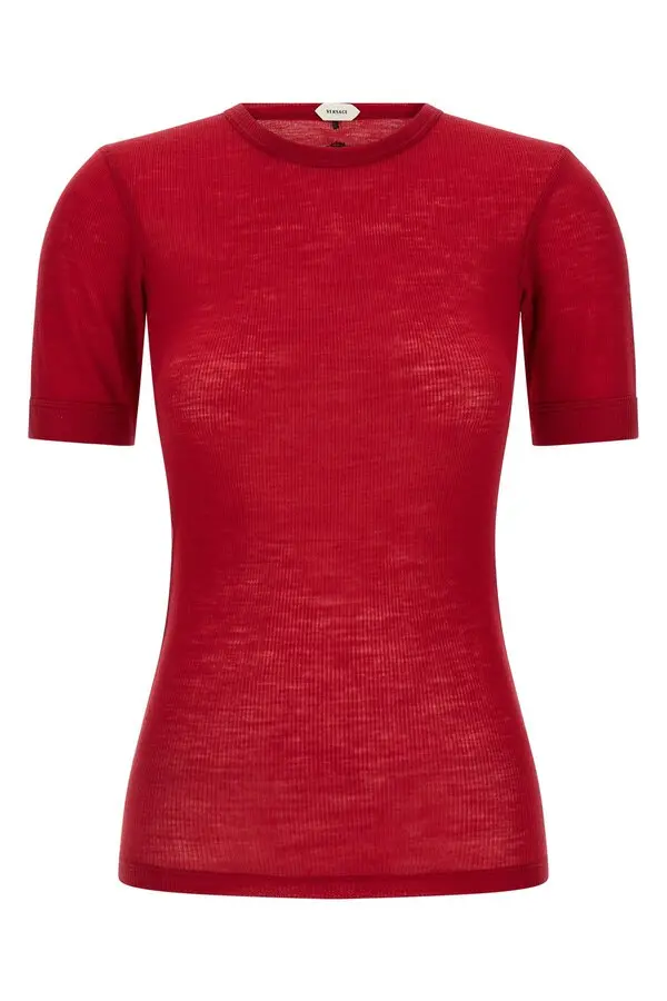 Versace T-shirt With Ribbed Construction - Red