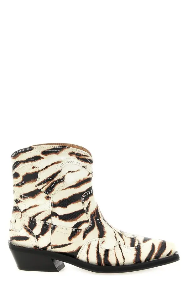 GANNI Western Ankle Boots - Beige
