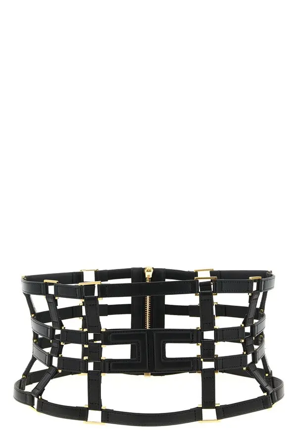 Elisabetta Franchi Cage Strap Corset Belt - Black