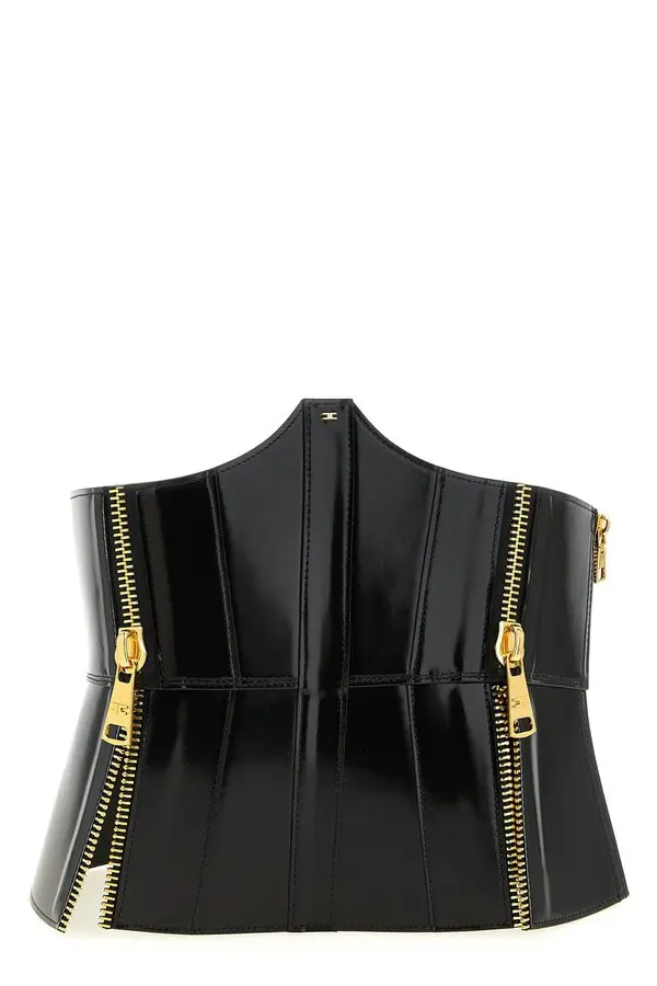Elisabetta Franchi Corset Belt With Sculptural Zippers - Black