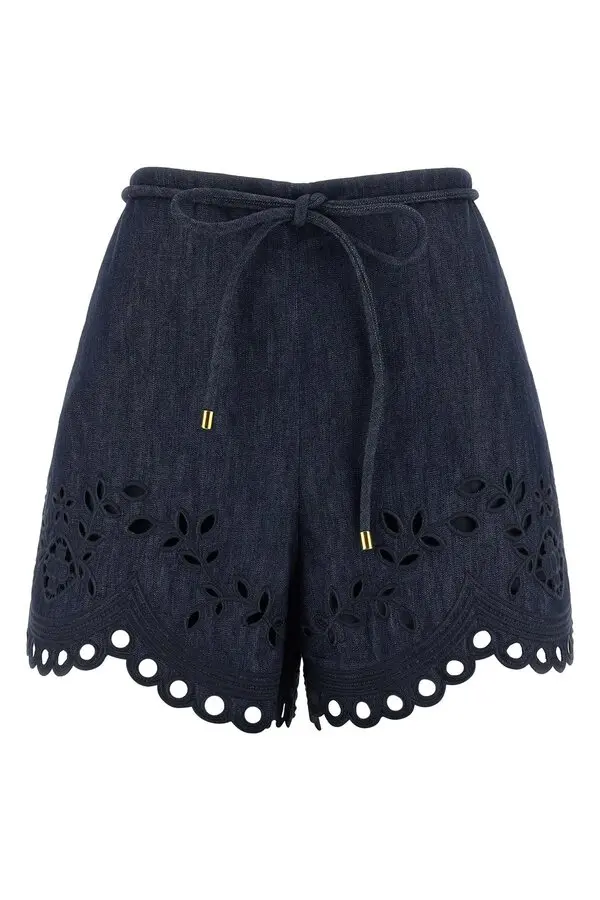 Zimmermann Denim Shorts With Scalloped Embroidery - Blue