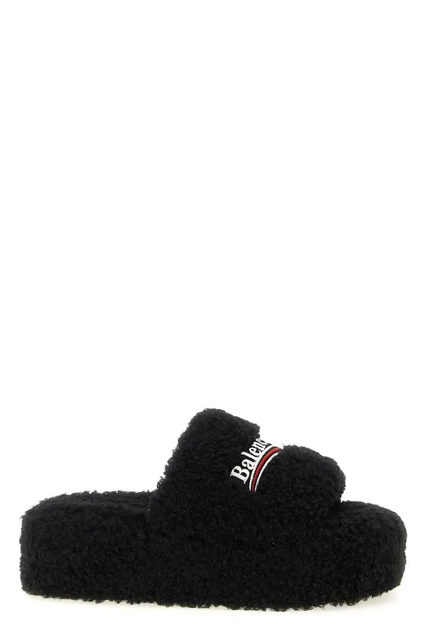 Balenciaga Furry Platform' Slide Sandal - Black