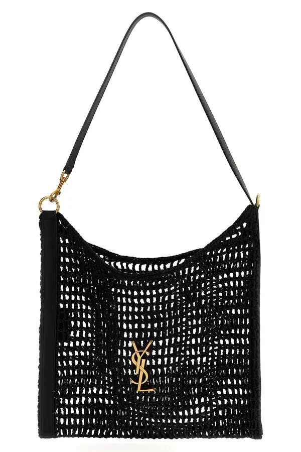Saint Laurent Oxalis Raffia Shoulder Bag - Black
