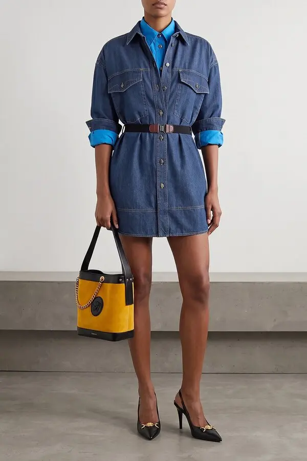 Versace Chambray Cotton Shirt Dress With Medusa Hardware