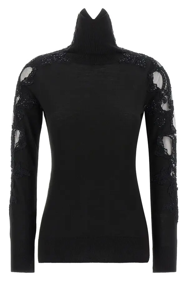 Ermanno Scervino Turtleneck Sweater With Lace Inserts