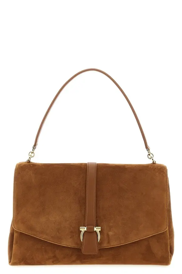 FERRAGAMO Shoulder Bag With Gancini Hardware - Brown
