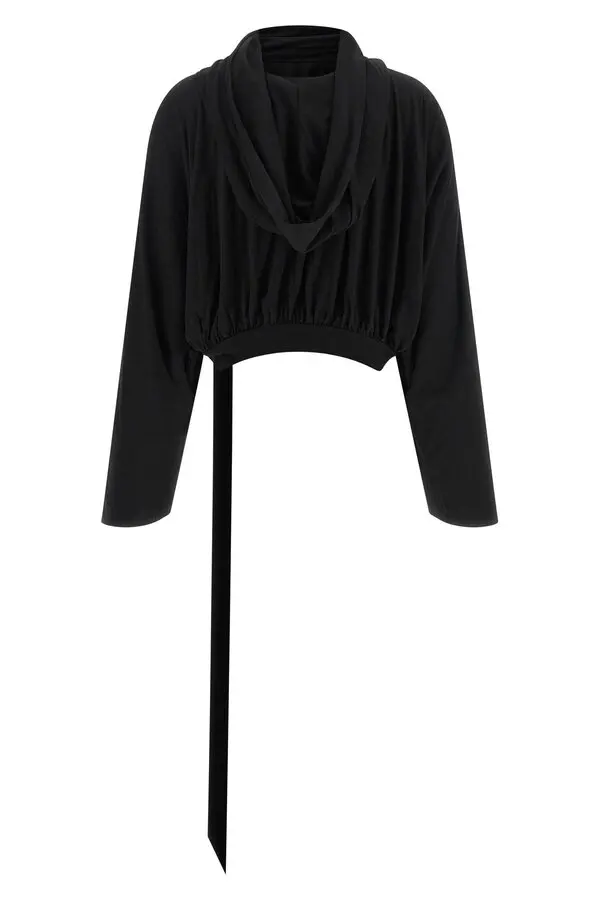 Rick Owens Cropped Hooded Top Signature Elongated Ribbon