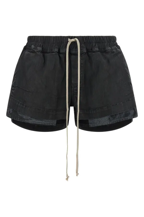Rick Owens Denim Shorts With Layered Hem - Black