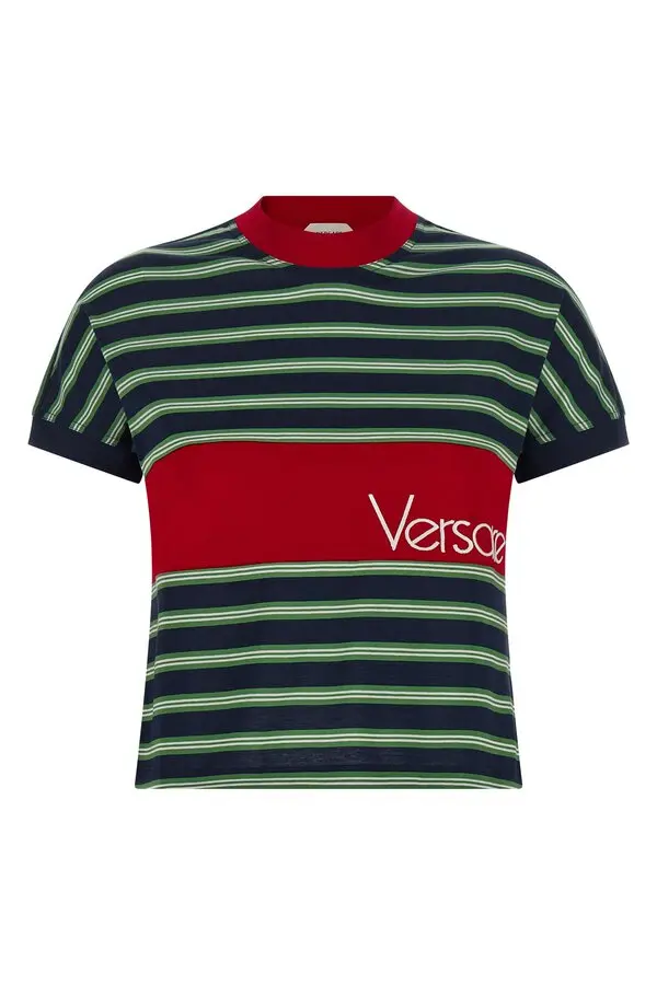 Versace T-shirt With Intarsia Logo - Multi